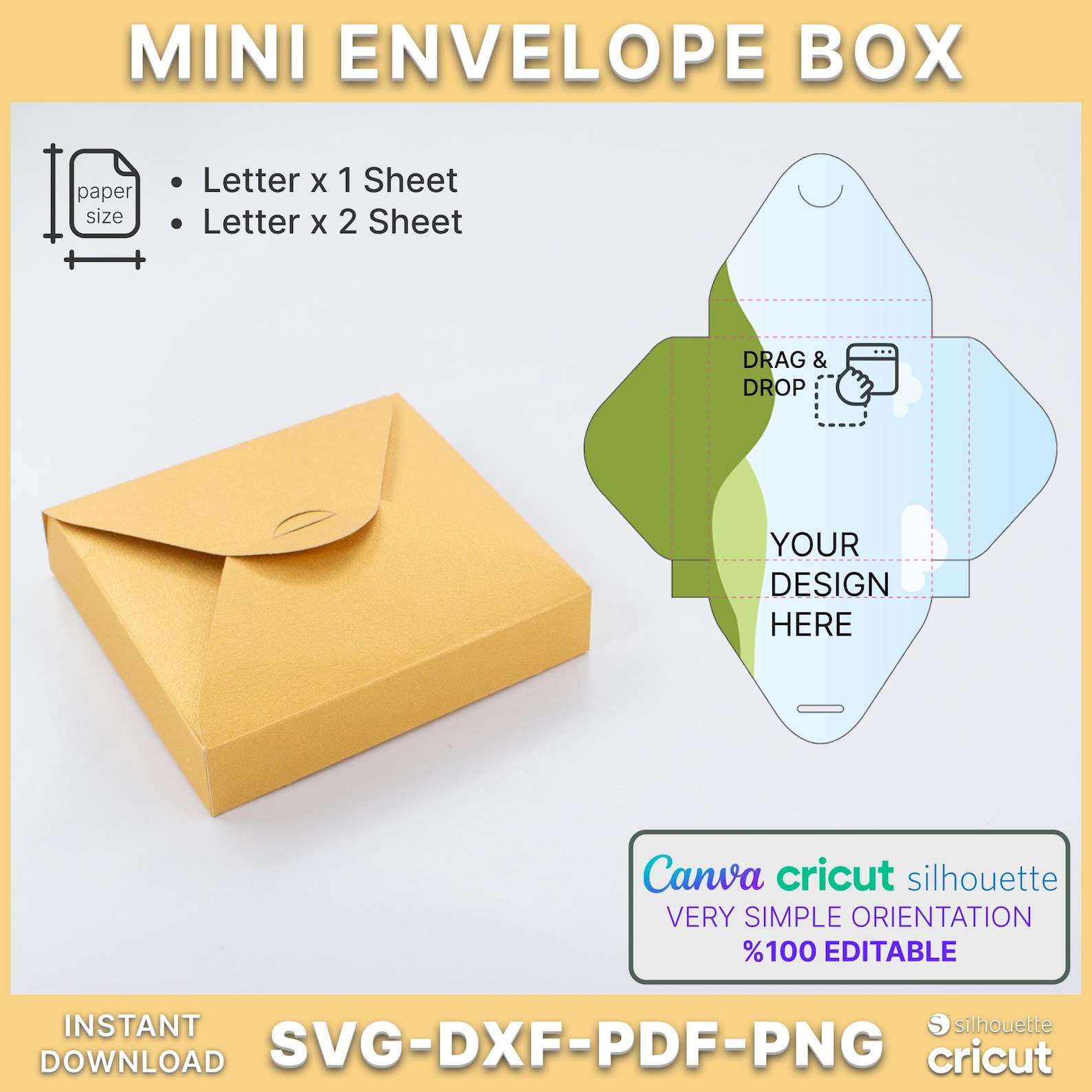 Mini Envelope Box , Teplate, Paper Bag, Gift Box, File Bag Svg, Canva ...