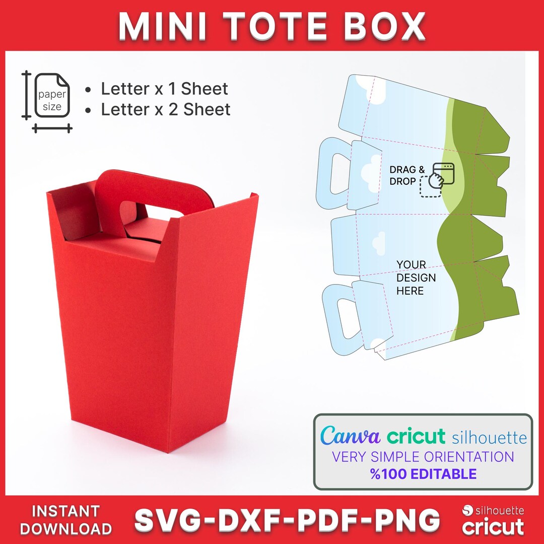Mini Tote Box, Teplate, Paper Bag, Gift Box, File Bag Svg, Canva Box ...