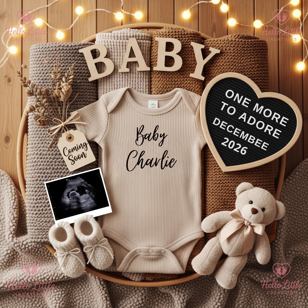 One More to Adore Pregnancy Announcement Neutral Boho Baby Reveal ...
