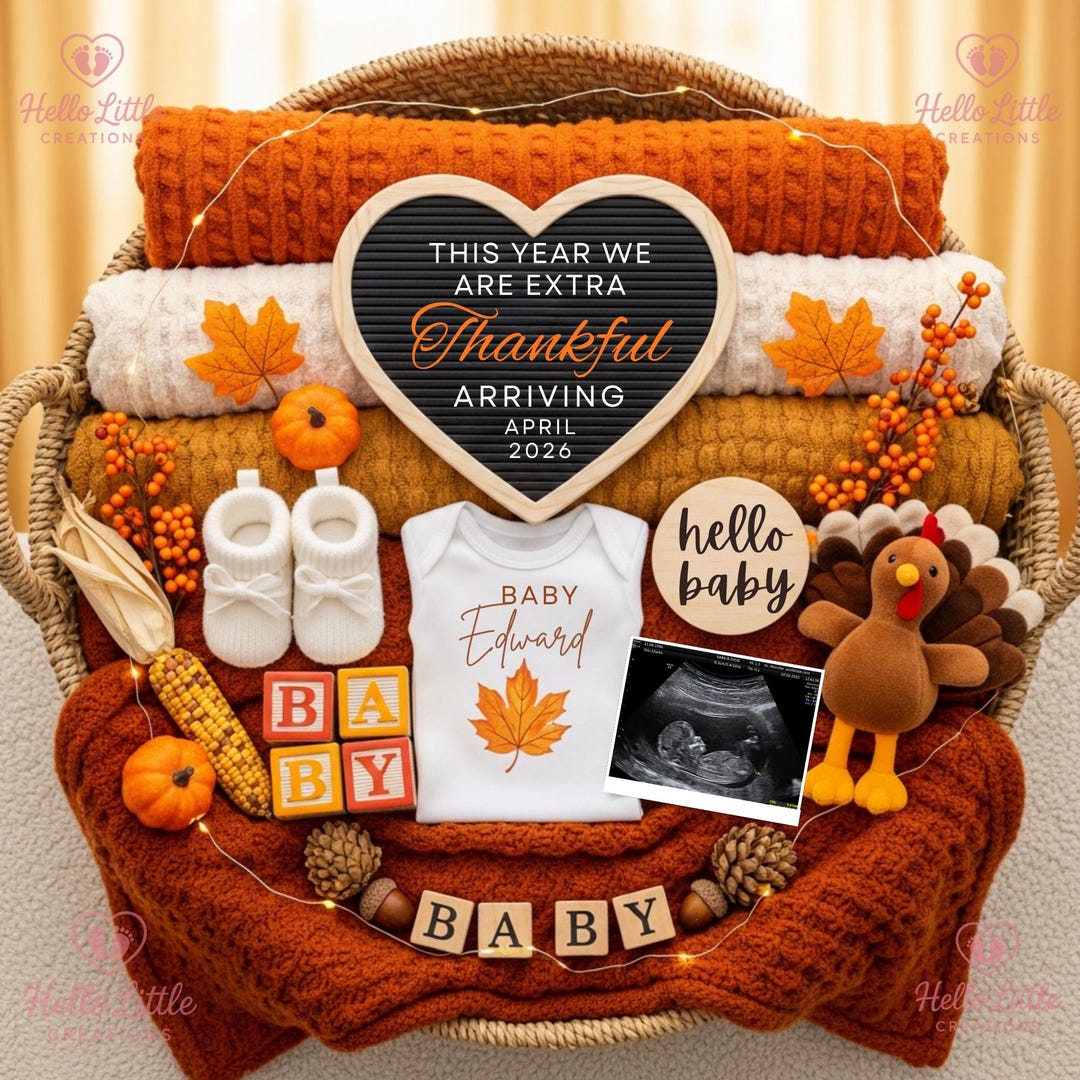Thankful Pregnancy Announcement Template Fall Baby Reveal Baby ...