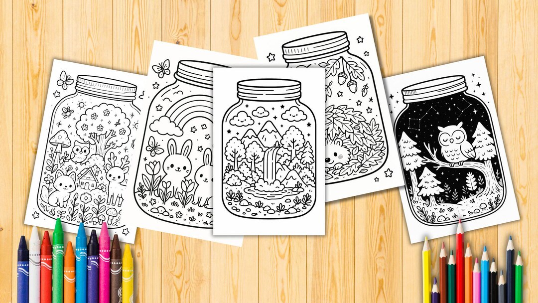 Kawaii Forest Jar Coloring Book: Enchanted Terrarium Scenes (PDF) - Etsy