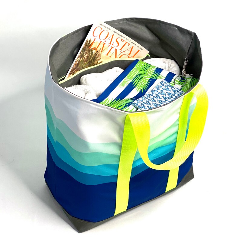 Modern Blue Waves Weekender Tote. Navy Waterproof Beach Bag. Family ...