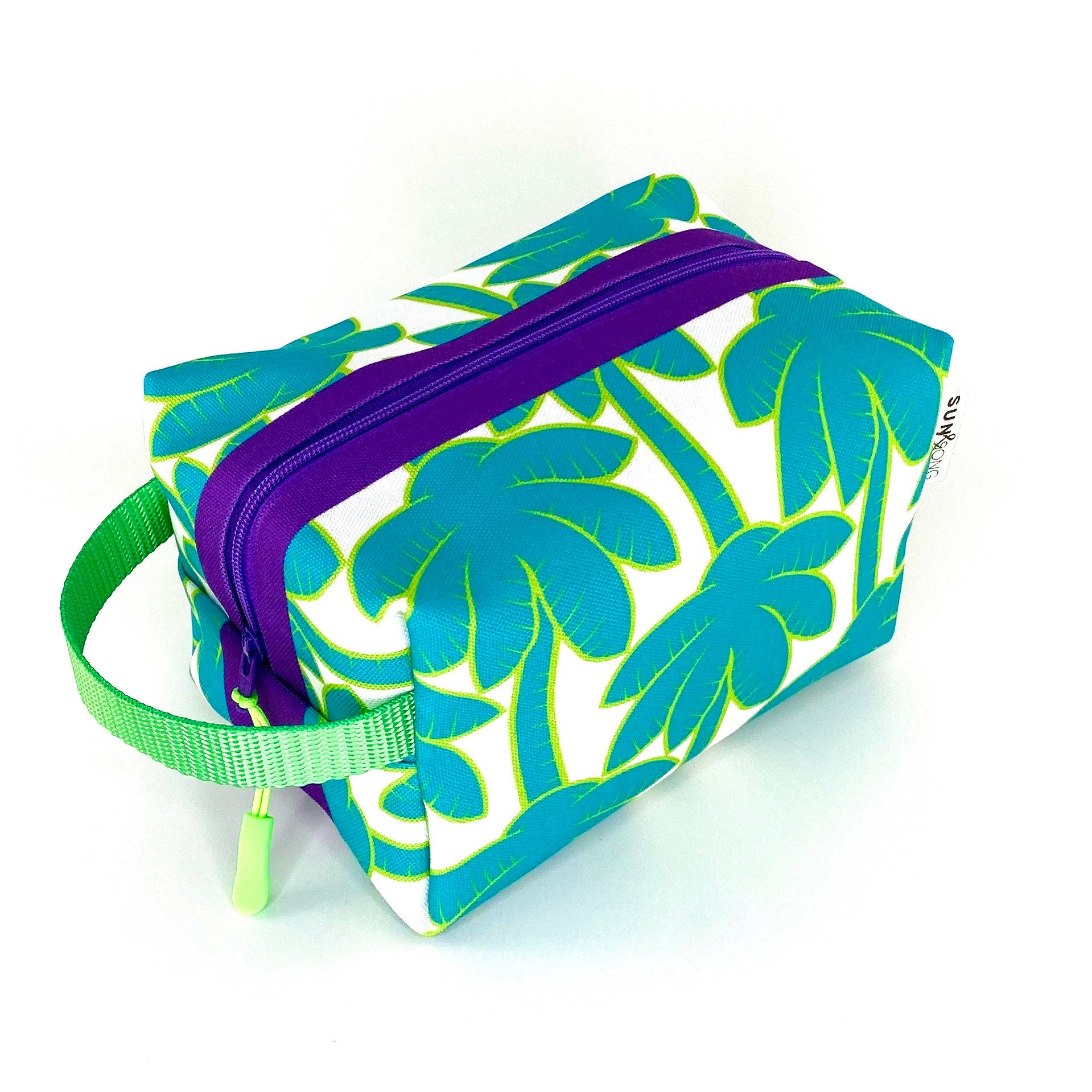 Turquoise Palm Tree Waterproof Boxy Toiletry Bag for Women. Travel Dopp ...