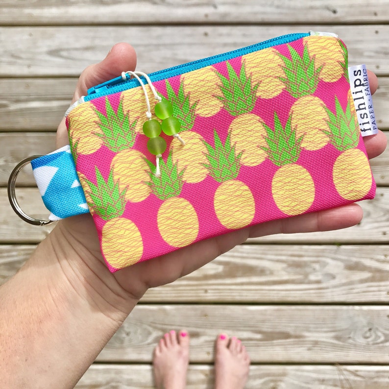 Stocking Stuffer, Aloha Pineapples Recycled Key-chain Coin Purse, Tropical Mini Zipper Pouch ...