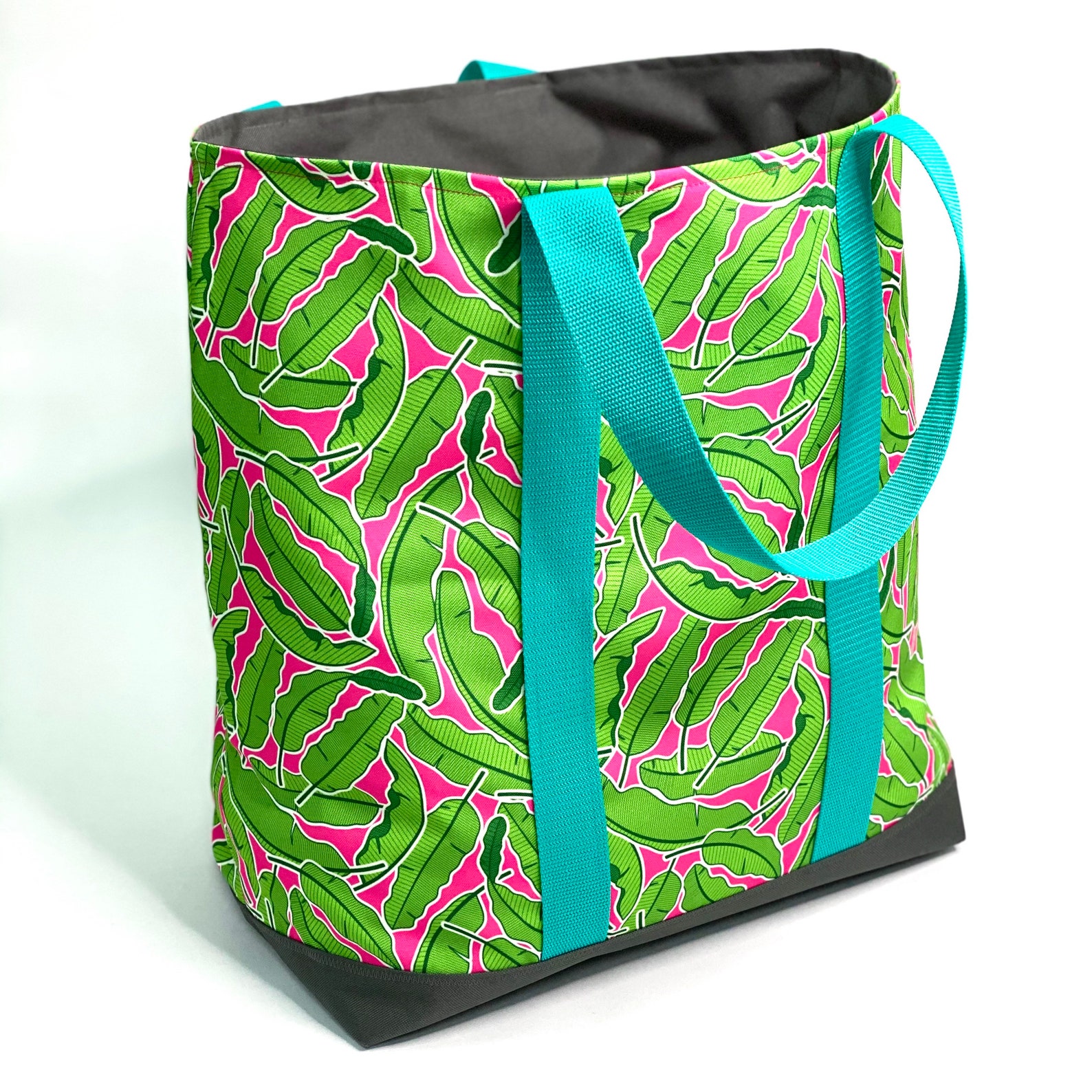 Banana Leaf Print Waterproof Tote Bag. Pink & Green Large Travel Bag ...