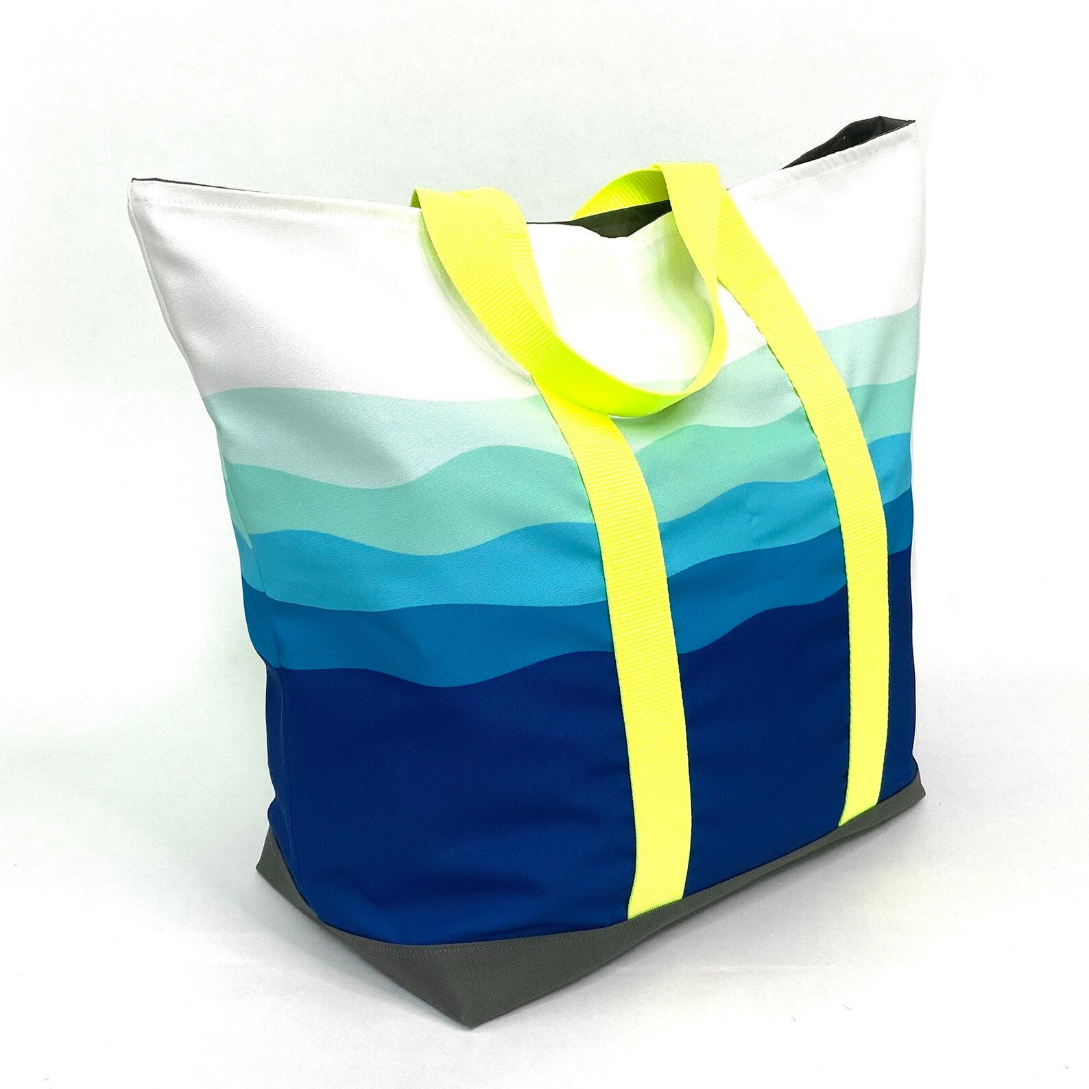 Modern Blue Waves Weekender Tote. Navy Waterproof Beach Bag. Family ...