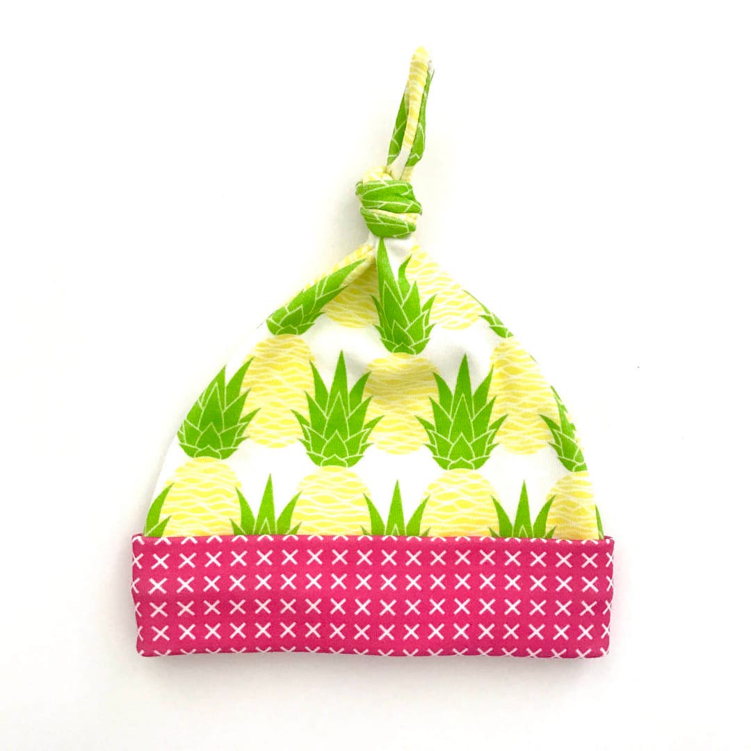 Yellow Pineapple Organic Cotton Baby Hat, Girl Newborn Top Knot Hat ...