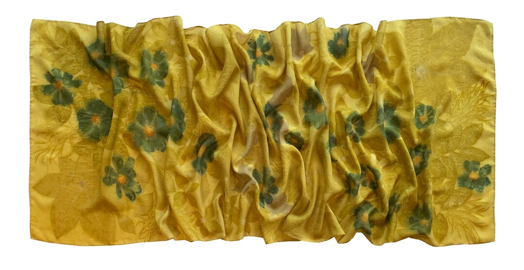 Spring Mimosa. Weld Dyed Silk Scarf/shawl, Eco-printed With Plants - Etsy