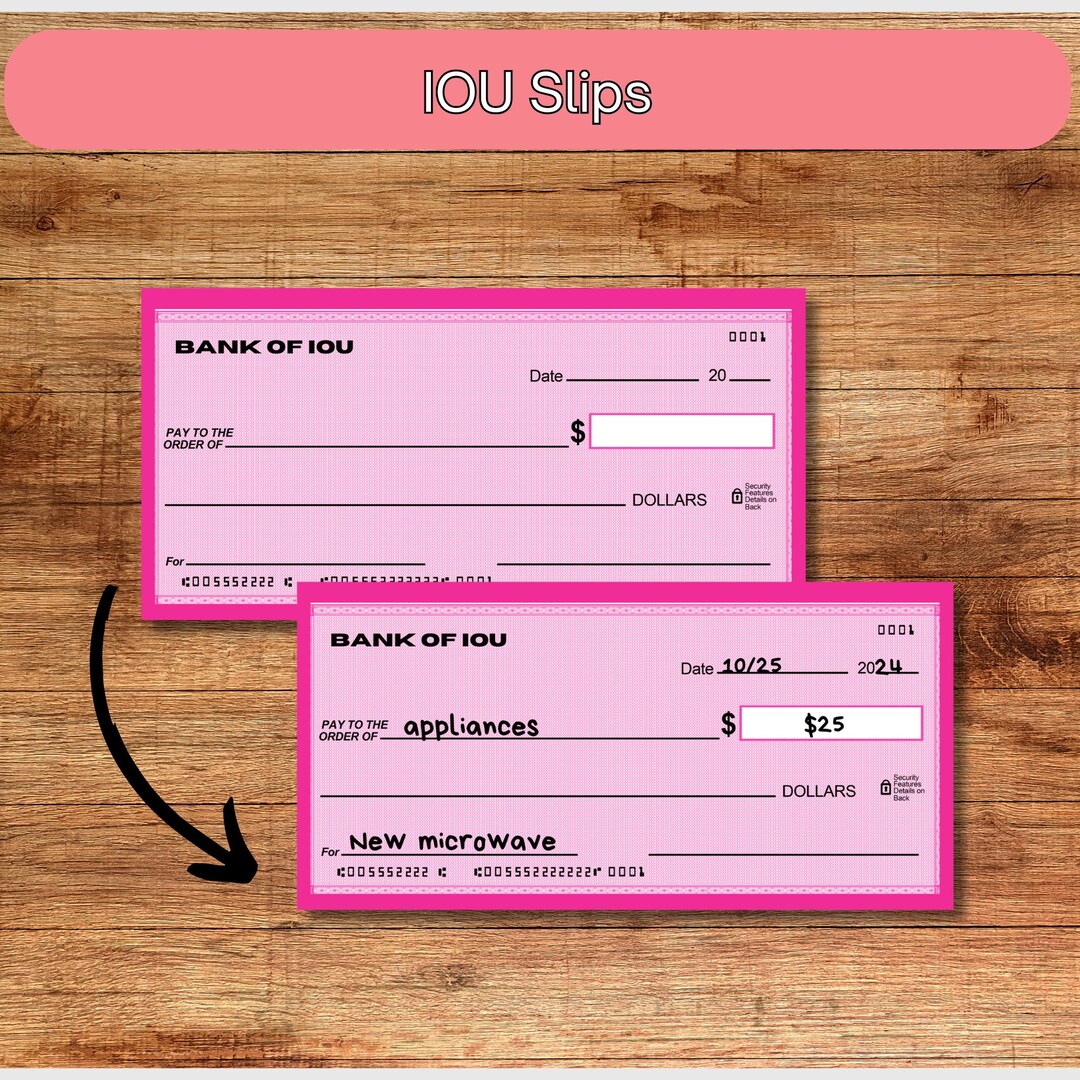Printable IOU Slips, Cash Budgeting Placeholder, I Owe You Slips, Cash ...
