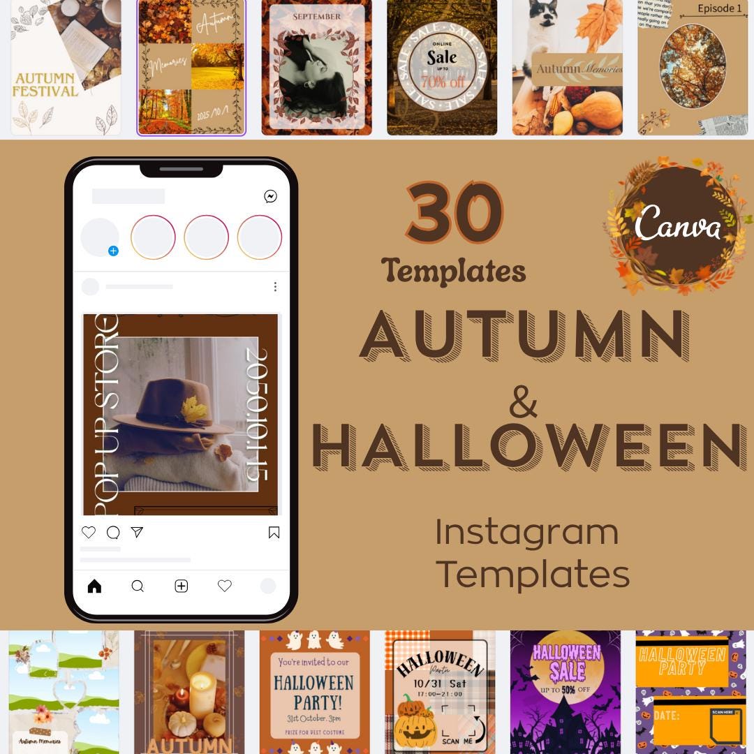 Canva SNS Instagram Templates 【autumn】【halloween】 - Etsy