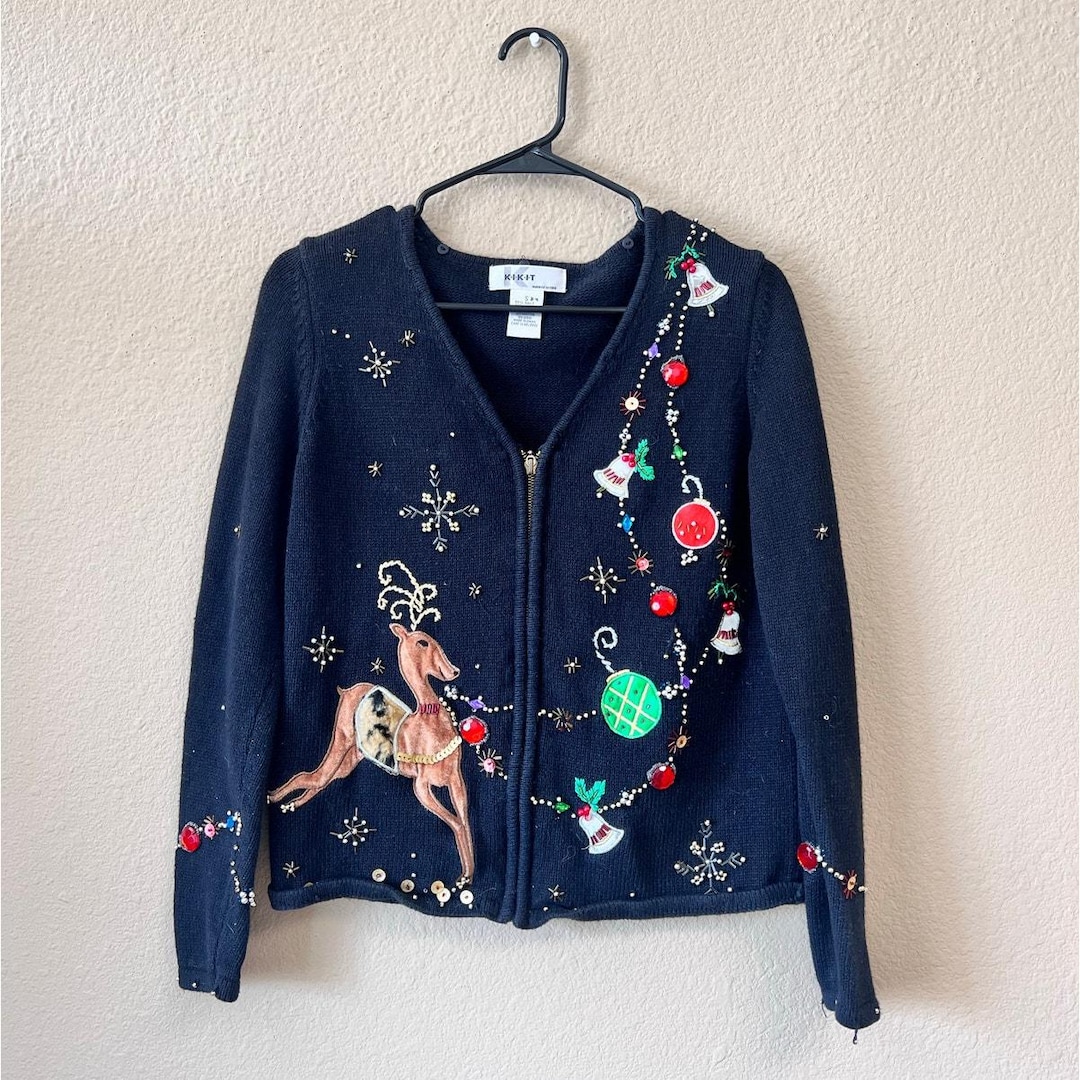 Vintage 1980's Kikit Kitschy Christmas Xmas Cardigan Sweater Size S - Etsy