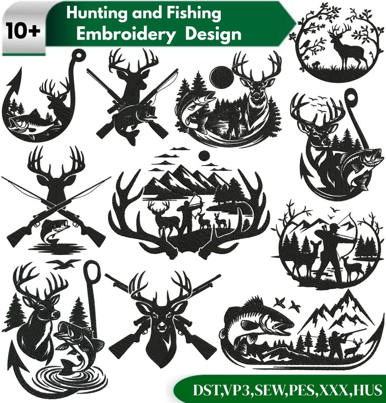 Hunting Embroidery Design, Fishing Embroidery, Deer Hunting Embroidery ...