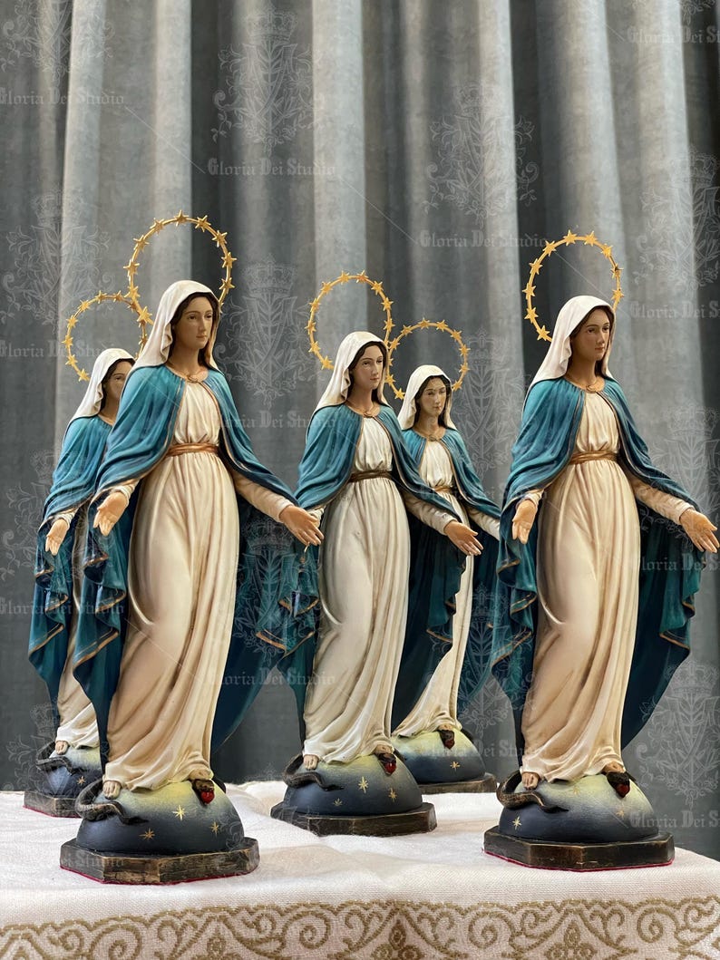Our Lady of Grace Statue | Stone Powder Composite, Golden Halo - Etsy ...