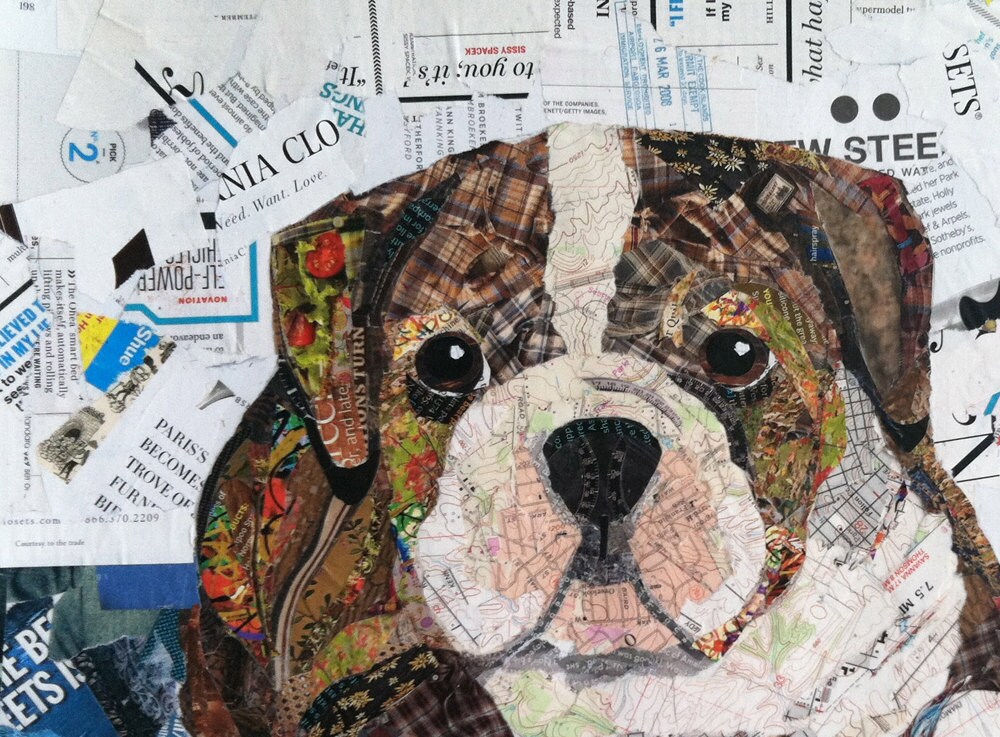 Retro Bulldog Puppy Collage - Etsy