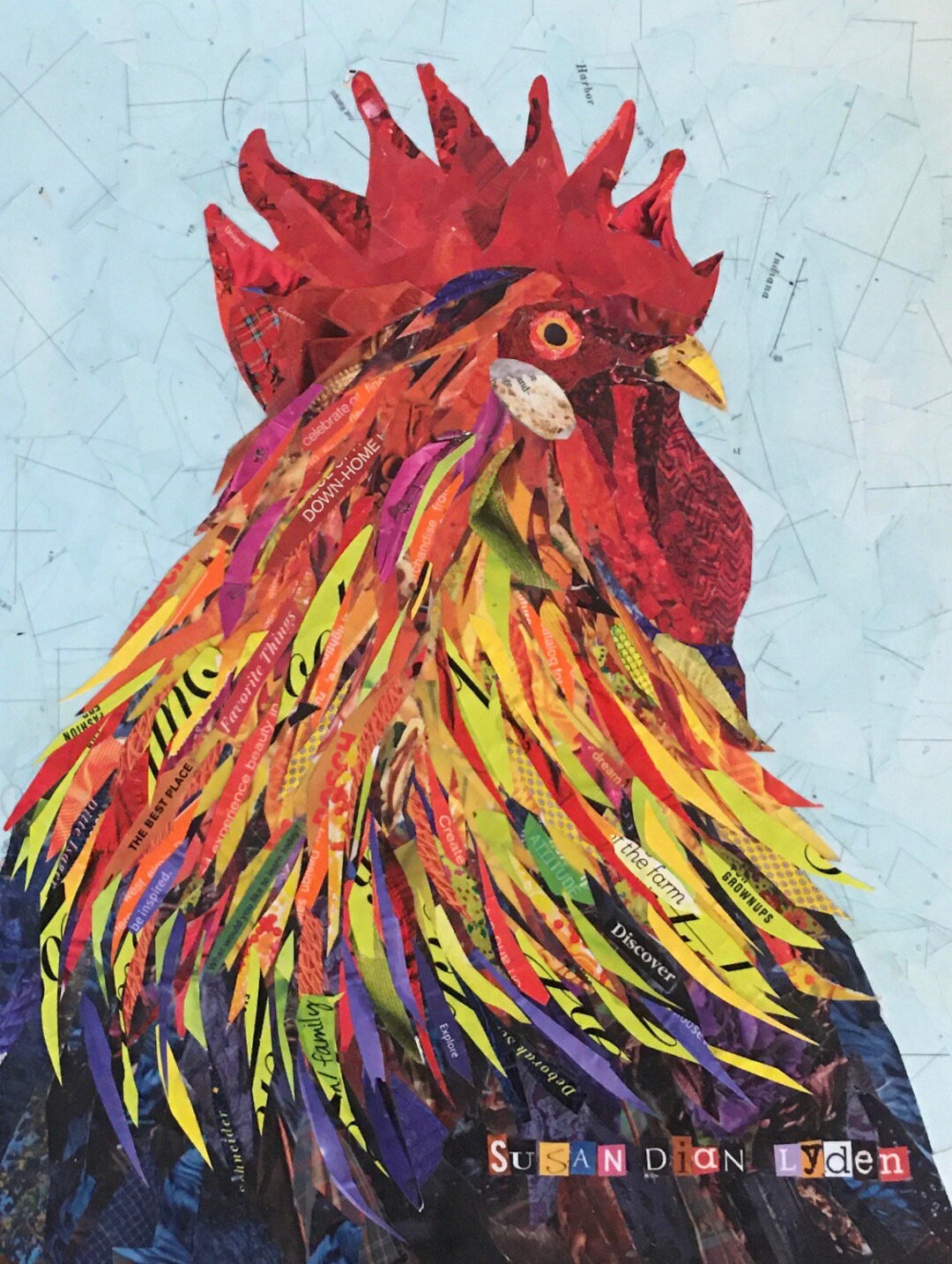 Neon Rooster Collage - Etsy