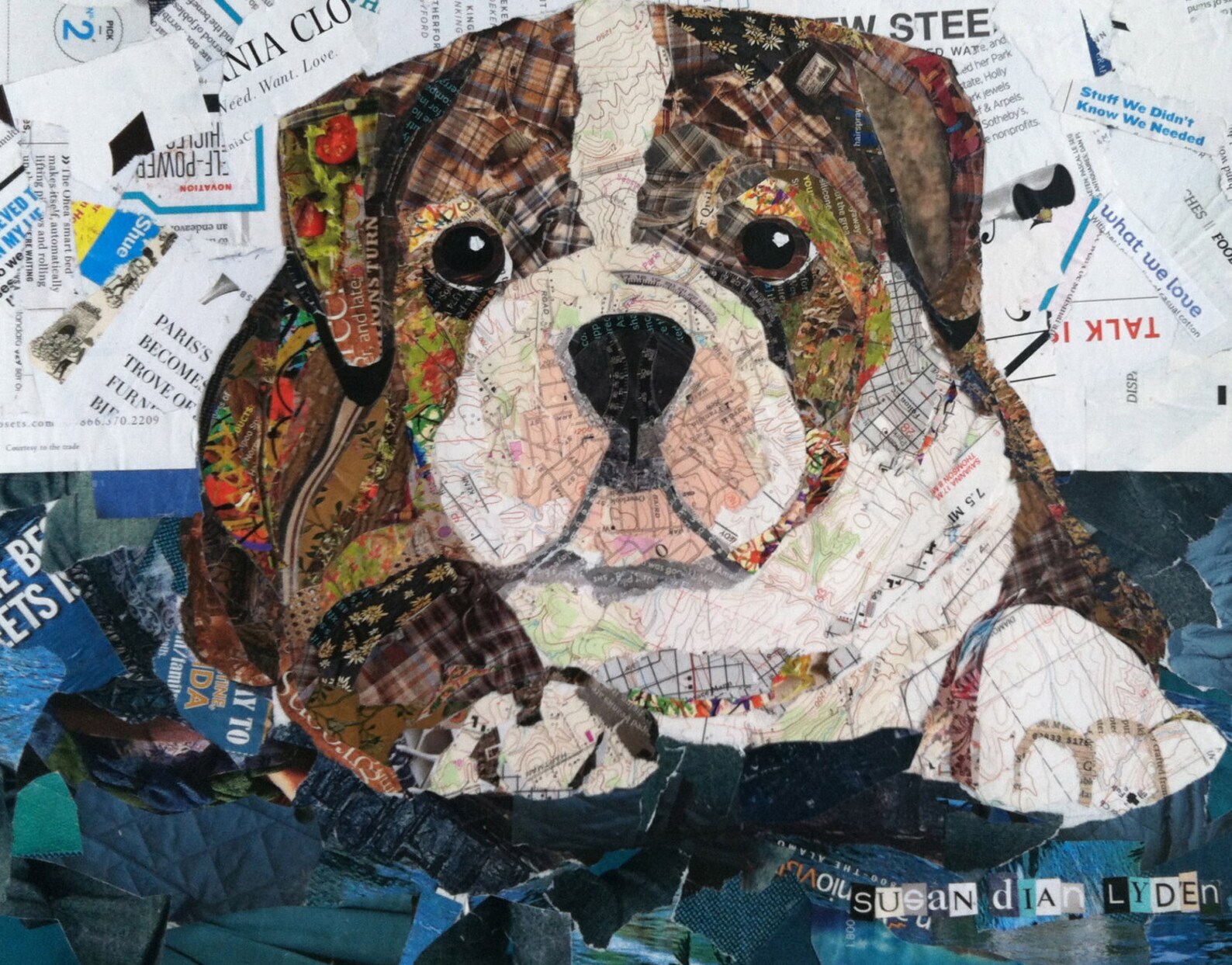 Retro Bulldog Puppy Collage - Etsy