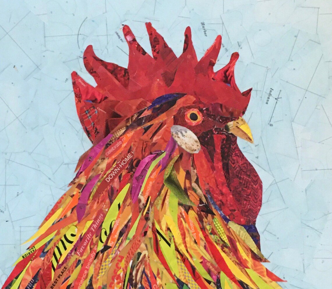 Neon Rooster Collage - Etsy