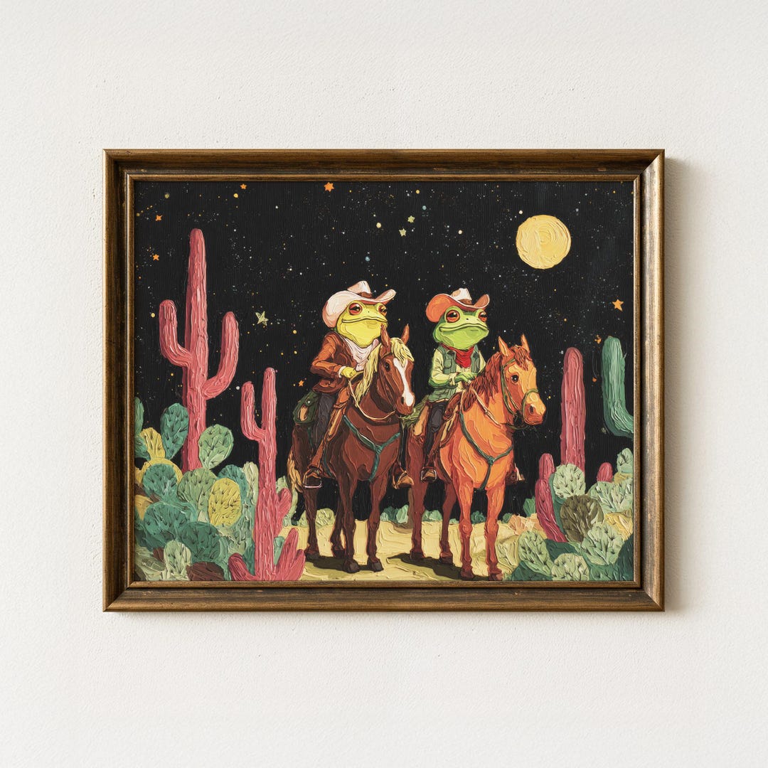 Framed Cowboy Frog Riding Horse Print | Framed Option Wall Print ...