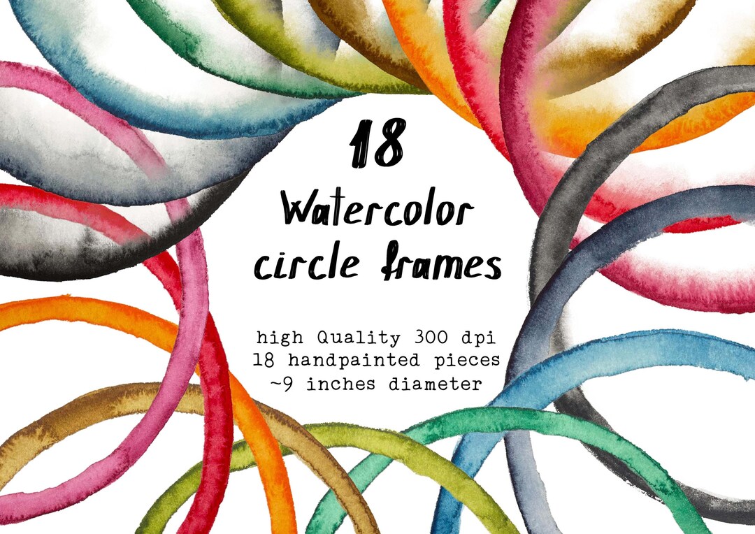 18 Circle Frame Watercolor Clipart, PNG Files, Hand-painted With ...