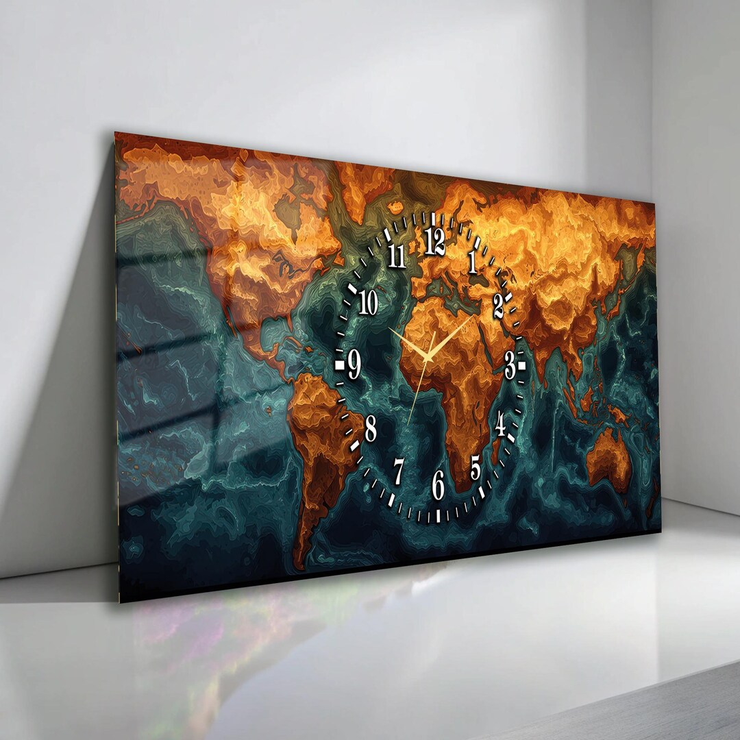Panoramic Extra Large Glass Wall Clock, Modern Volcanic Abstract Flow ...