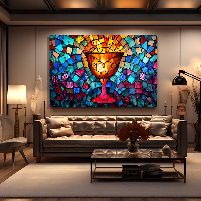 Holy Grail Stained Glass Wall Art, Christian Sacred Chalice Decor ...