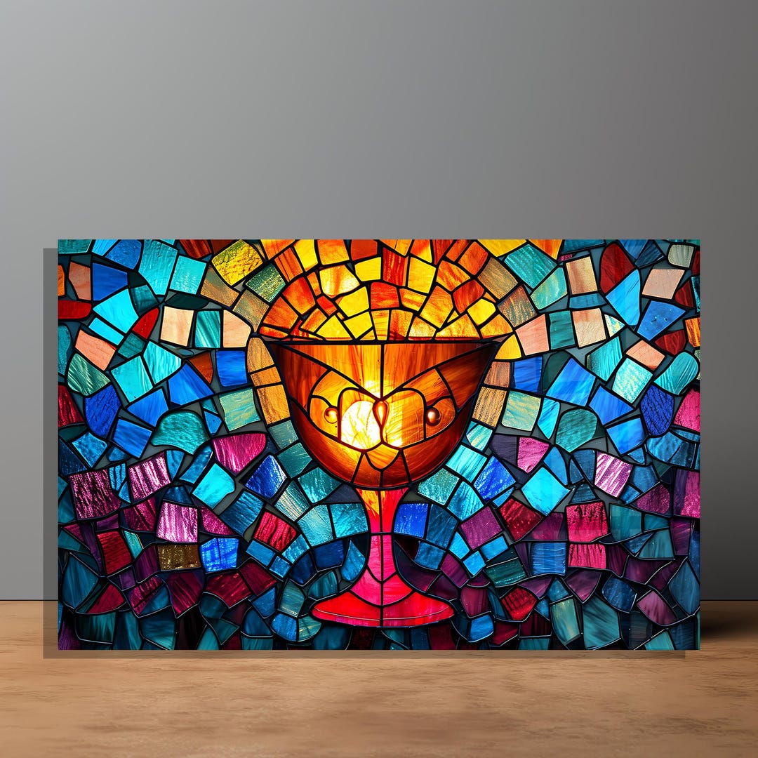 Holy Grail Stained Glass Wall Art, Christian Sacred Chalice Decor ...