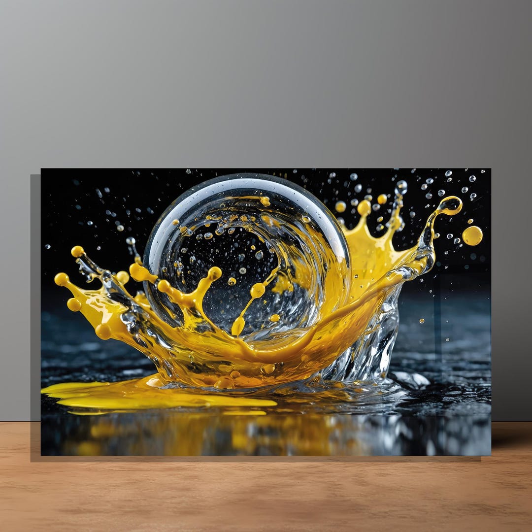 Horizontal Glass Wall Art Yellow Splash Decor Large Tempered Glass ...