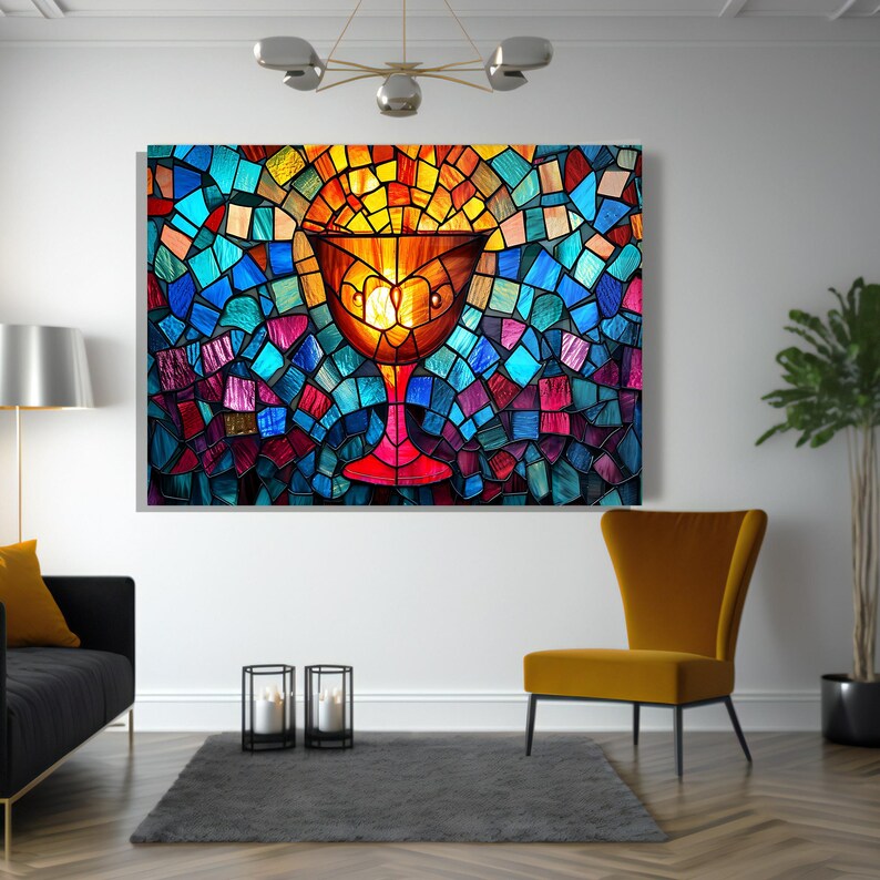 Holy Grail Stained Glass Wall Art, Christian Sacred Chalice Decor ...