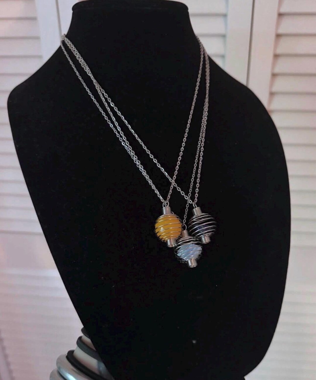 Set of 3 Crystal Gemstone Cage Necklaces - Etsy