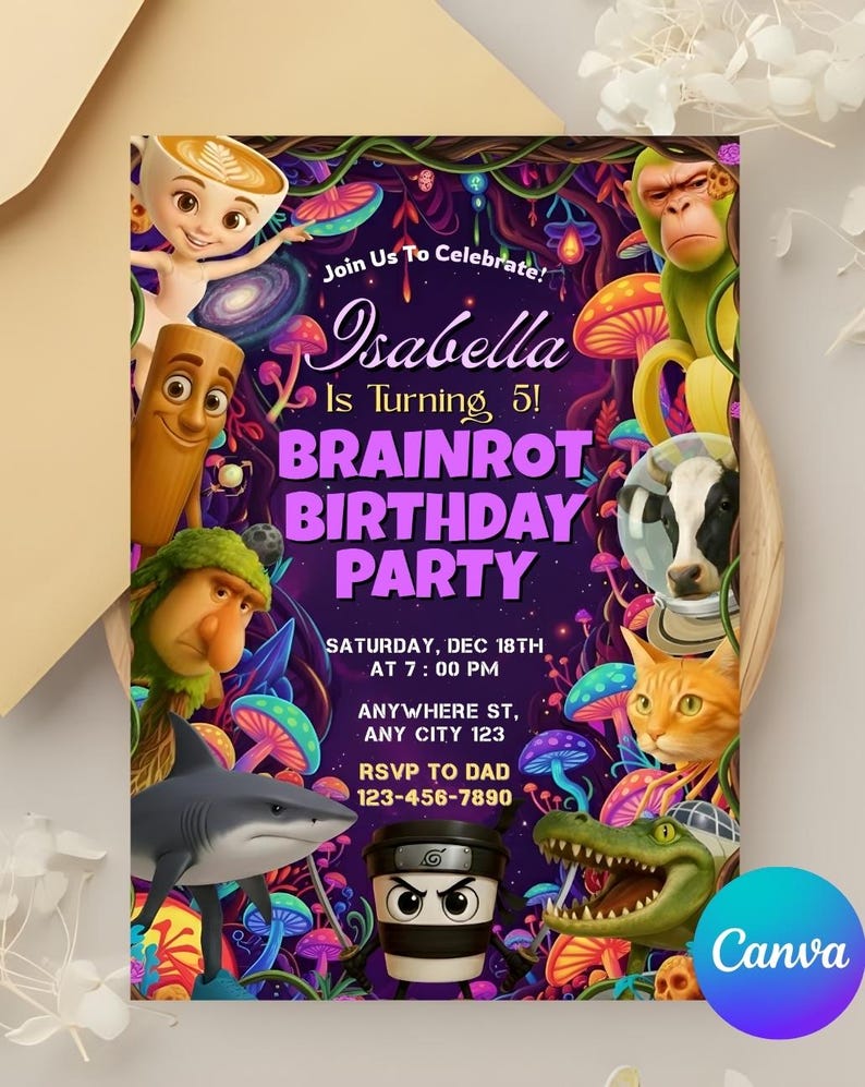 Italian Brainrot Birthday Invitation, Digital Invitation, Birthday ...