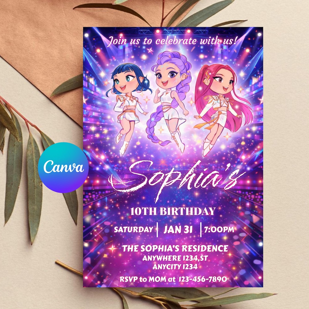 Kpop Birthday Invitation | Kpop Demon Hunters Birthday Invitation ...
