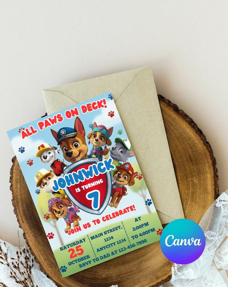 Editable Paw-ty Birthday Invitation Template | Kids Printable Party ...