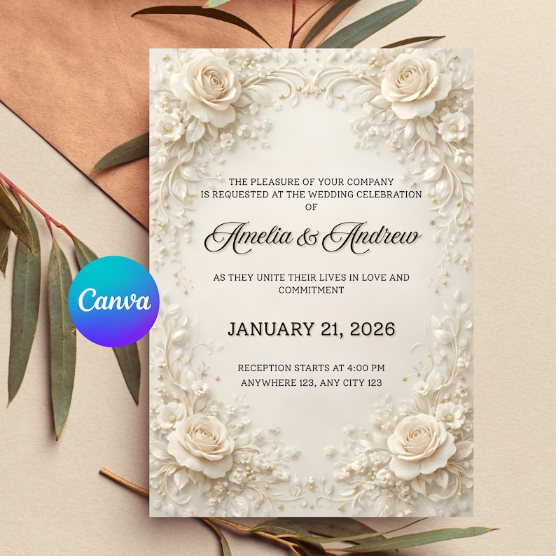 Elegant Wedding Invitation Template – Luxury Floral Canva Invite ...