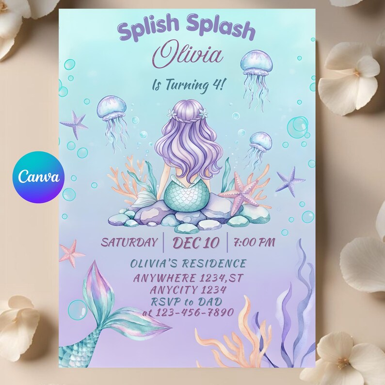 Mermaid Birthday Invitation, Under the Sea Party, Editable Whimsical ...