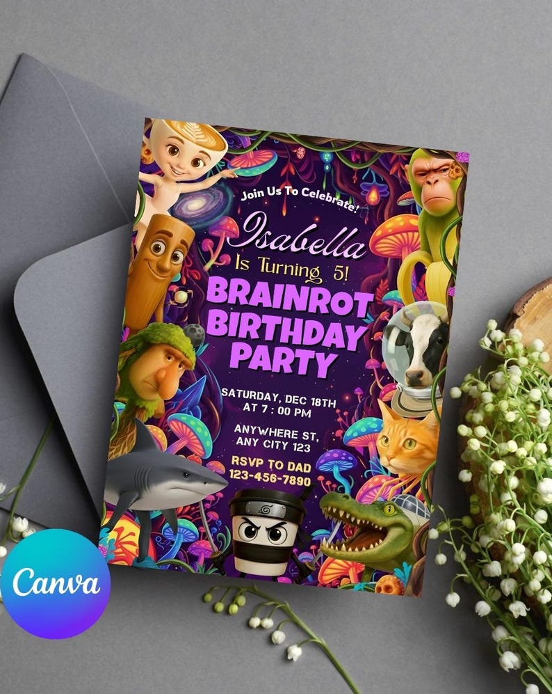 Italian Brainrot Birthday Invitation, Digital Invitation, Birthday ...