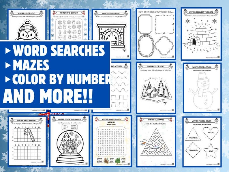 Winter Activity Pages for Kids 40+ Printable Worksheets, Games, Mazes ...