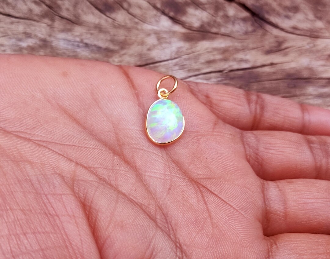 Bello Opal 18K Solid Gold Charm Pendant: Handmade Gemstone Necklace - Etsy