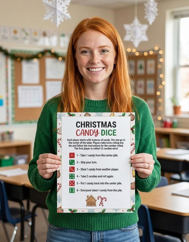 Holiday Candy Dice Game Printable – Christmas Party Game for Kids ...