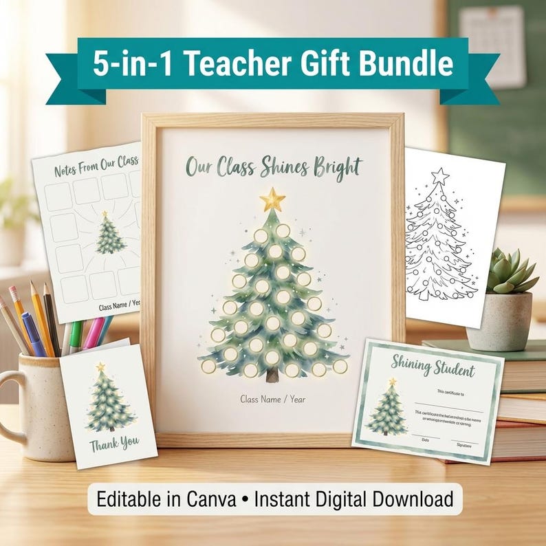 Teacher Christmas Photo Tree Gift From Class – Canva Printable - Etsy