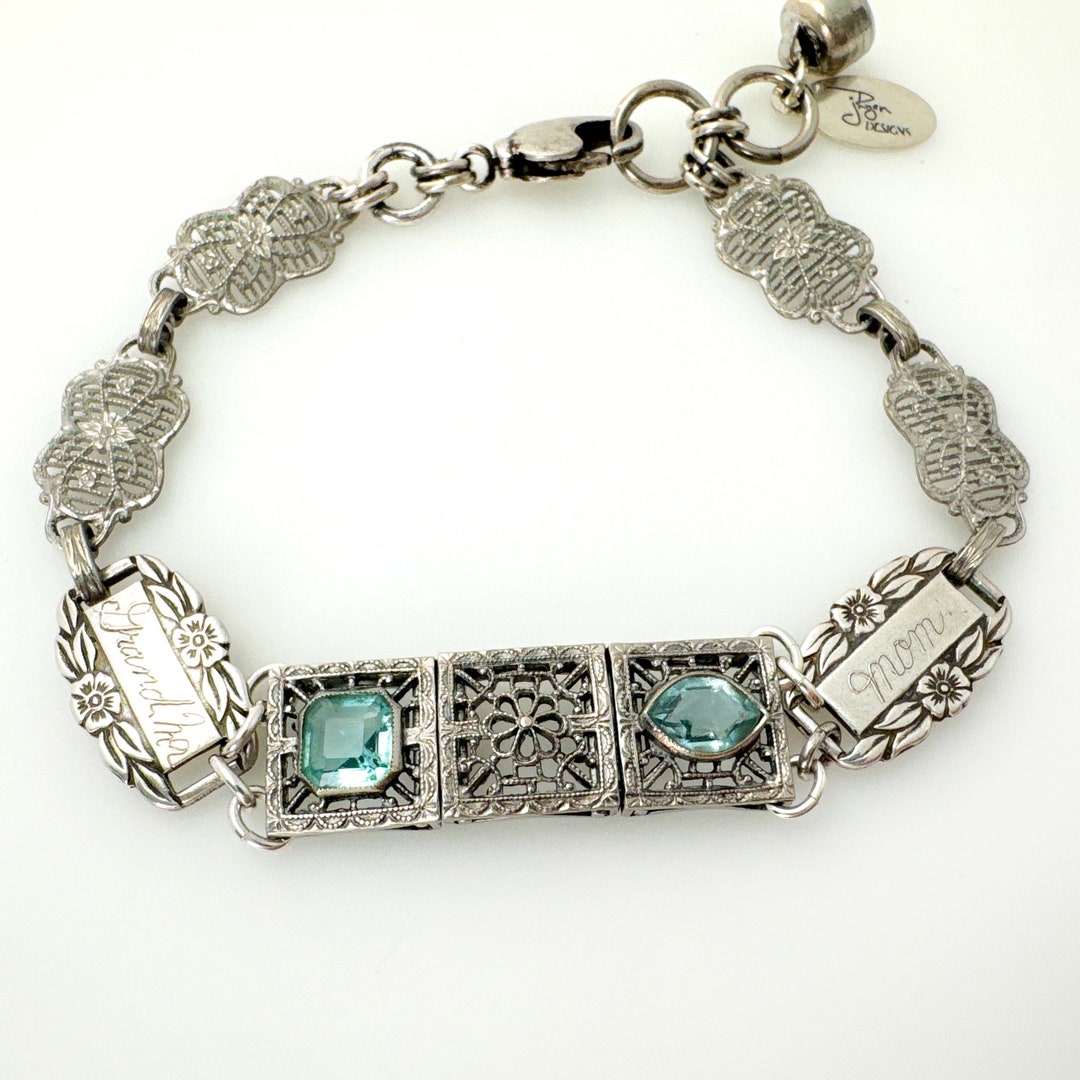 Vintage Repurposed Art Dec0 Bracelet, Sterling Silver Unique One of a ...