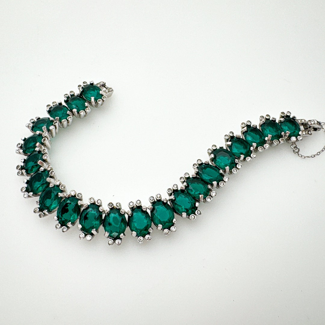 1950s Vintage Emerald Green Rhinestone Bracelets For Women Etsy