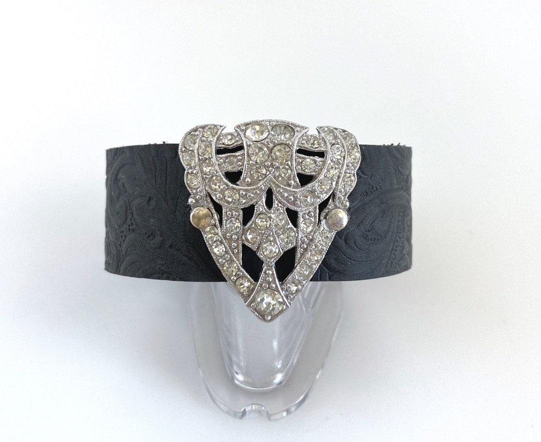 Handmade Gifts Leather Cuff Bracelet Vintage Repurposed Art Deco ...