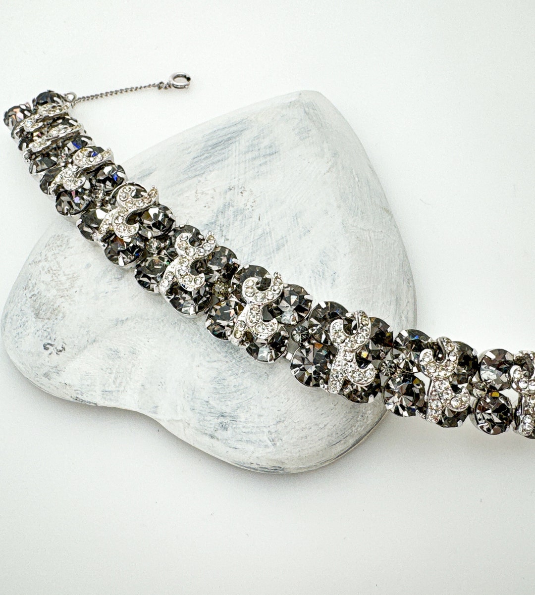 WEISS Bracelet, 1950s Vintage Jewelry Smoke Gray Rhinestone Bracelets ...