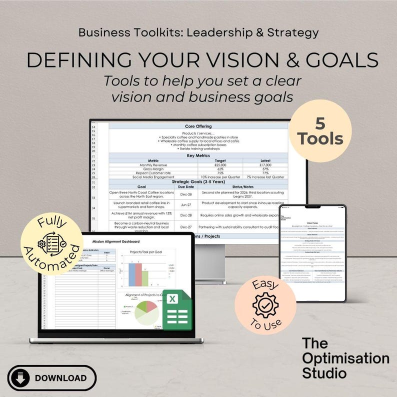 Business Strategy Excel Toolkit - Vision, Goals, Alignment (digital ...