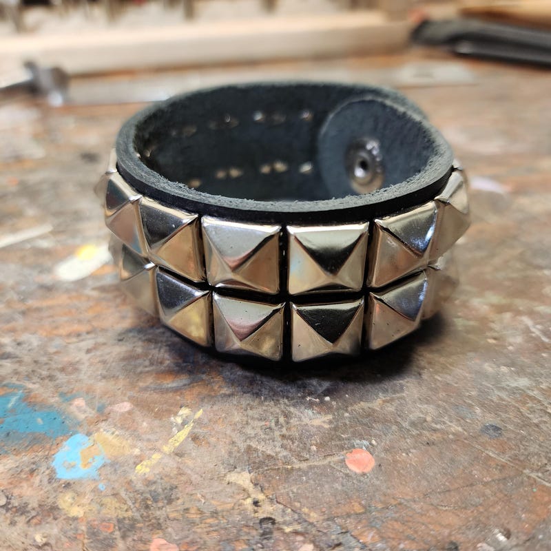 Studded Leather Bracelet - Etsy