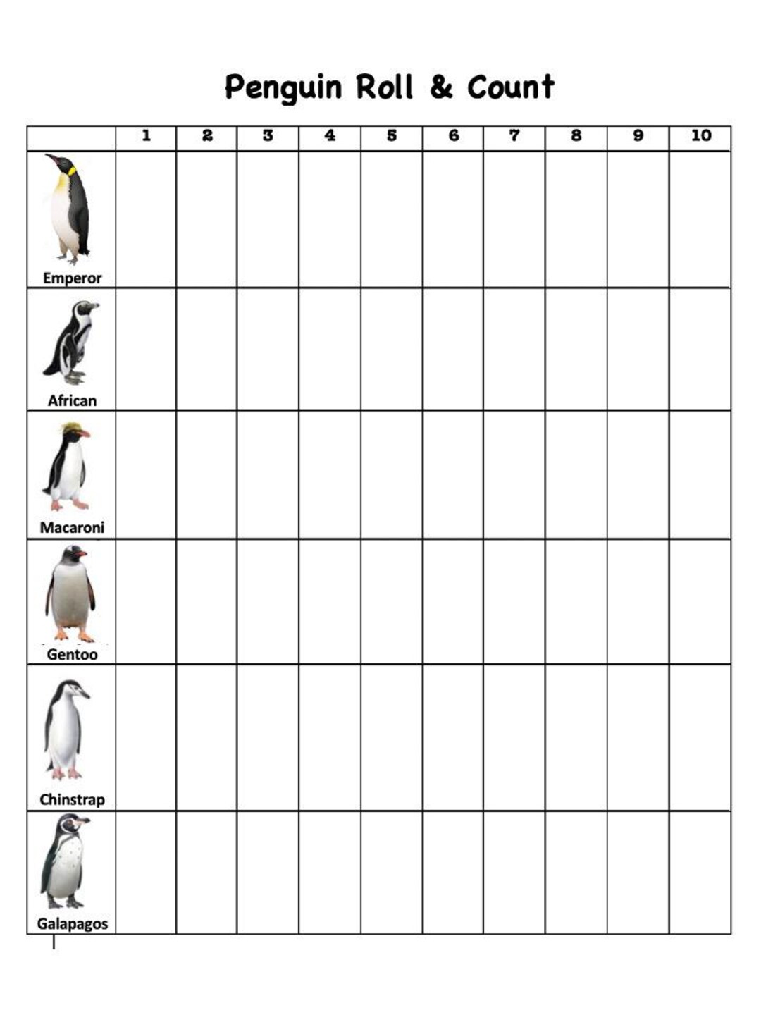 Penguin Roll & Count - Die and Chart - Etsy