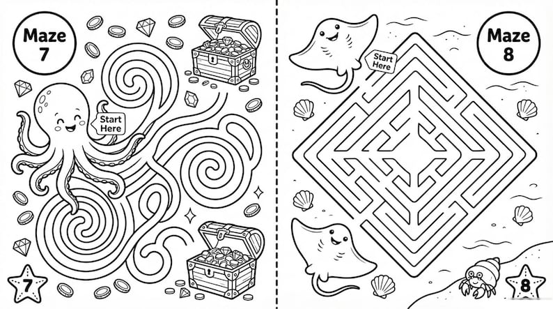 Maze Activity Pages, Mazes Digital Workbook for Kids, Preschool ...