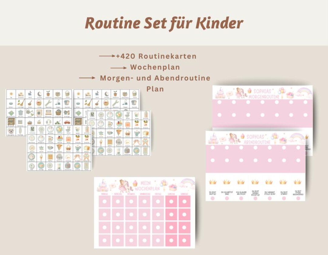 Routine Set for Children With Unicorn and Princess - Loving Morning and ...