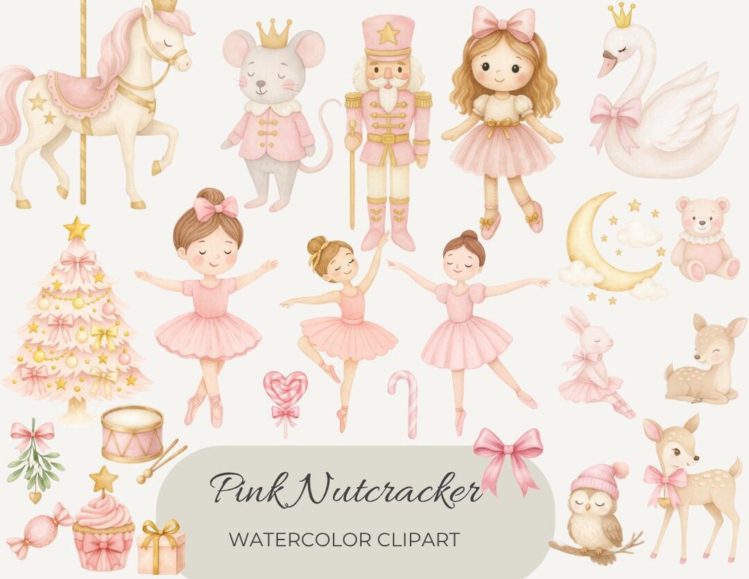 Pink Nutcracker Clipart,pastel Christmas Ballerina,cute Watercolor ...