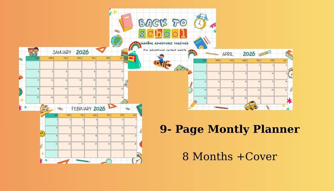 Kids Monthly Planner Printable | Back to School Calendar - Etsy